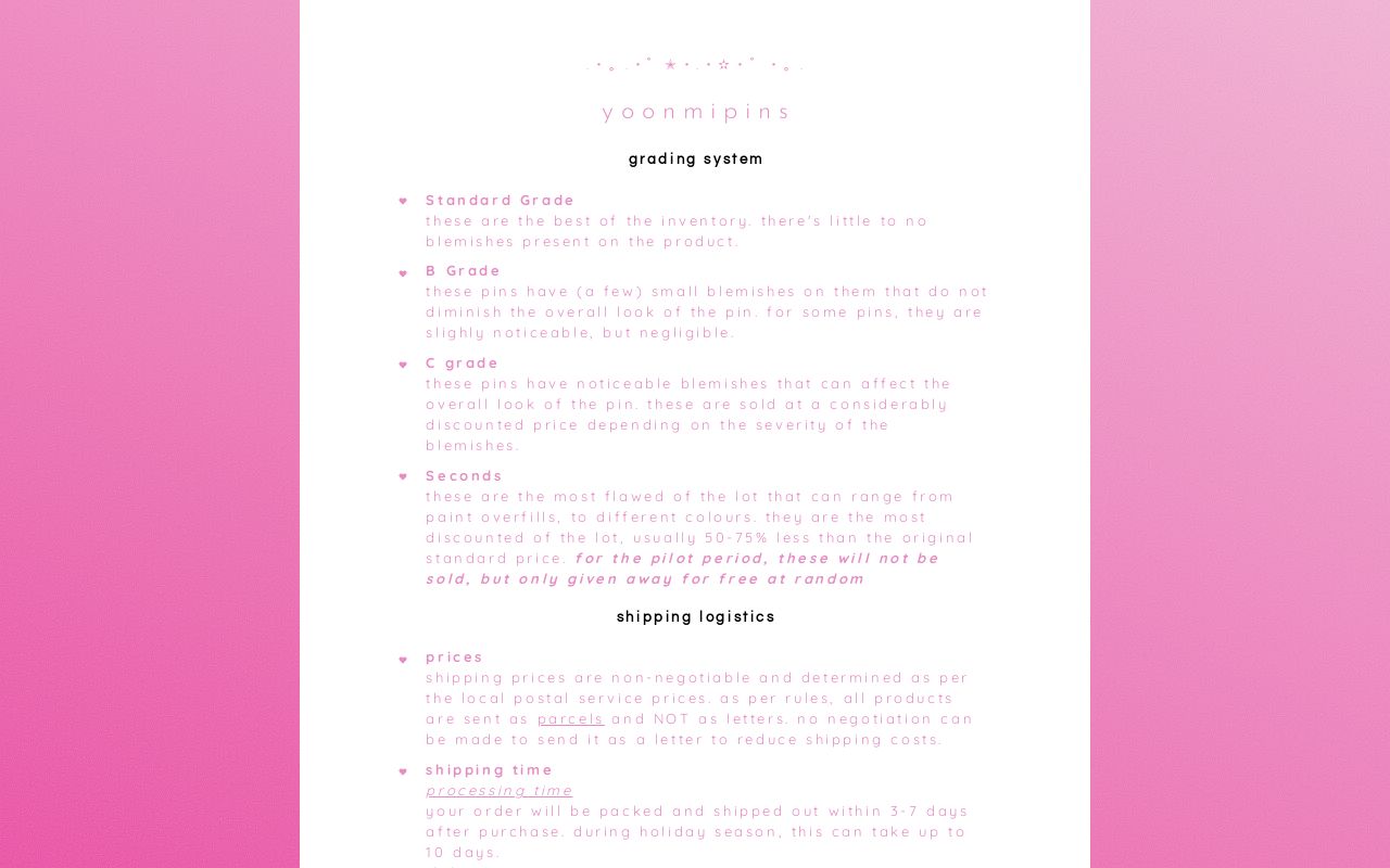 grading shipping information